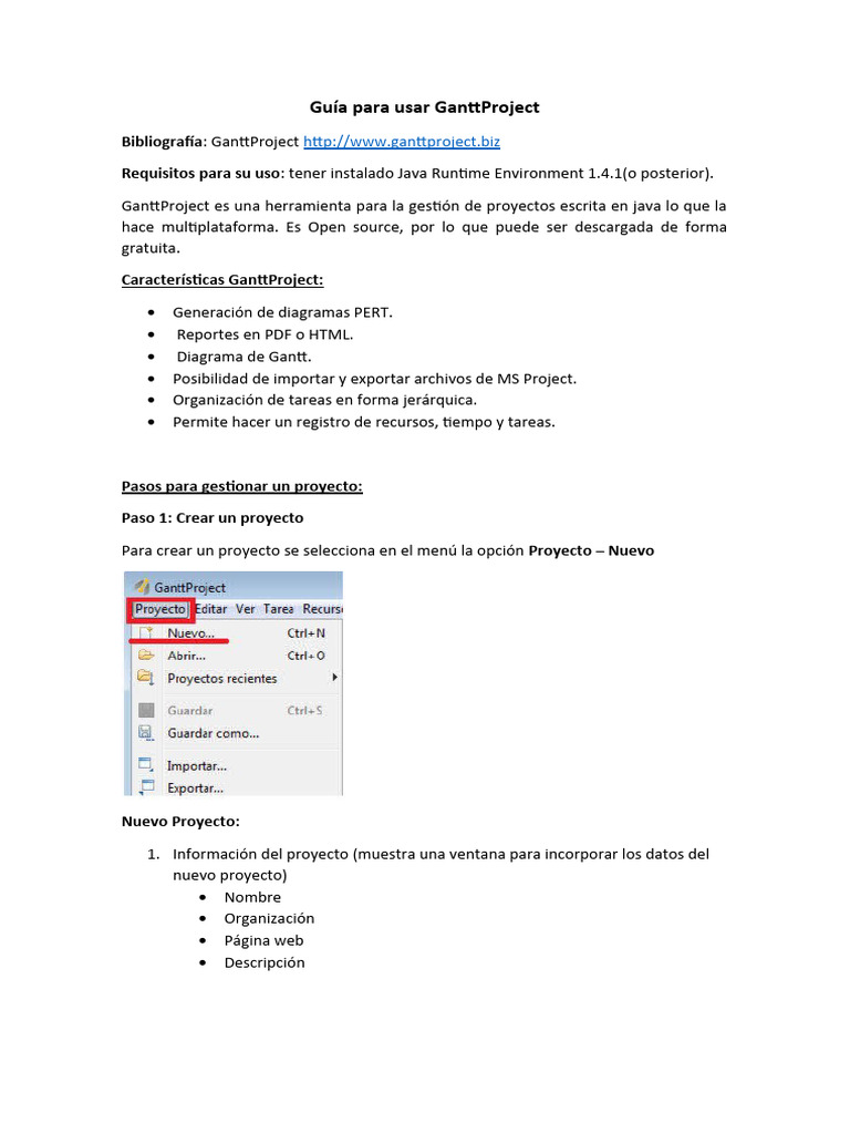 Guía de Uso de GanttProject | PDF | Java (lenguaje de programación) | Software