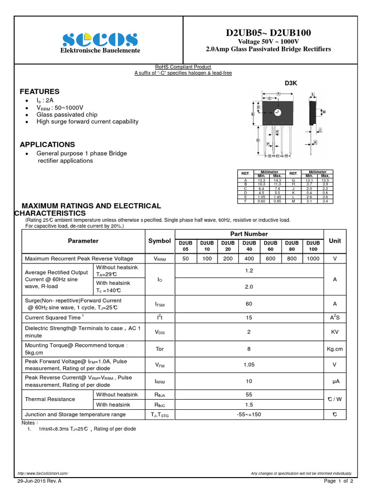 D2UB05 | PDF | Rectifier | Diode