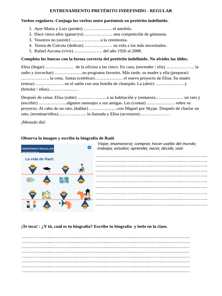 Práctica de Pretérito Indefinido | PDF | Verbo