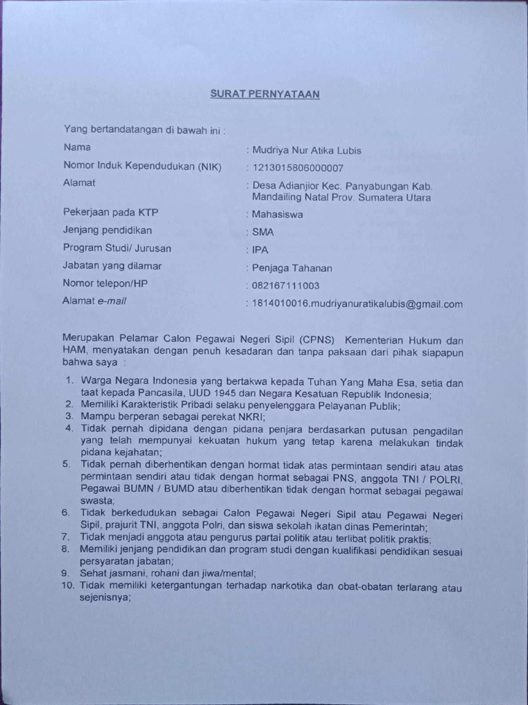 Surat Pernyataan Scan - Compressed | PDF