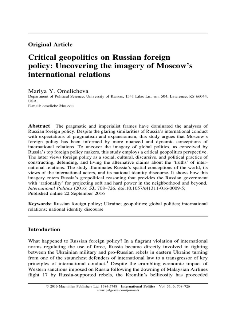 Critical Geopolitics On Russia | PDF | Russia | World Politics