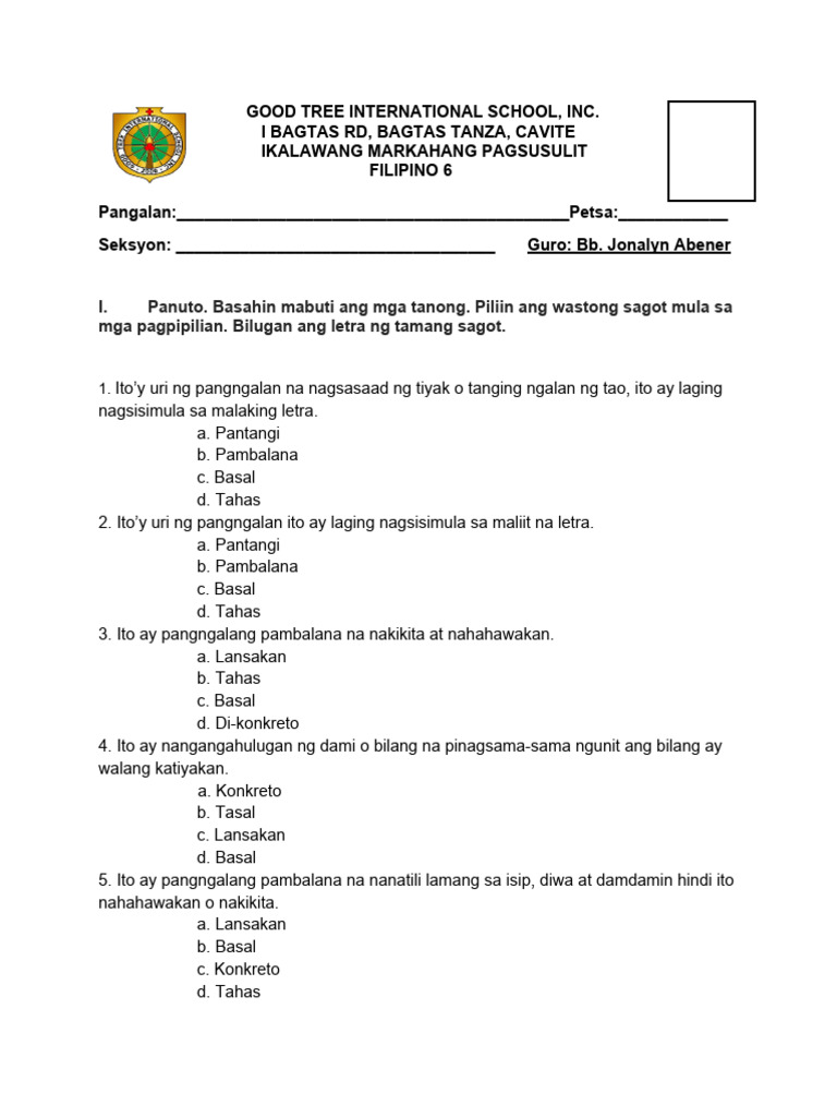 Done - g6 Filipino (Exam)-Approved! | PDF