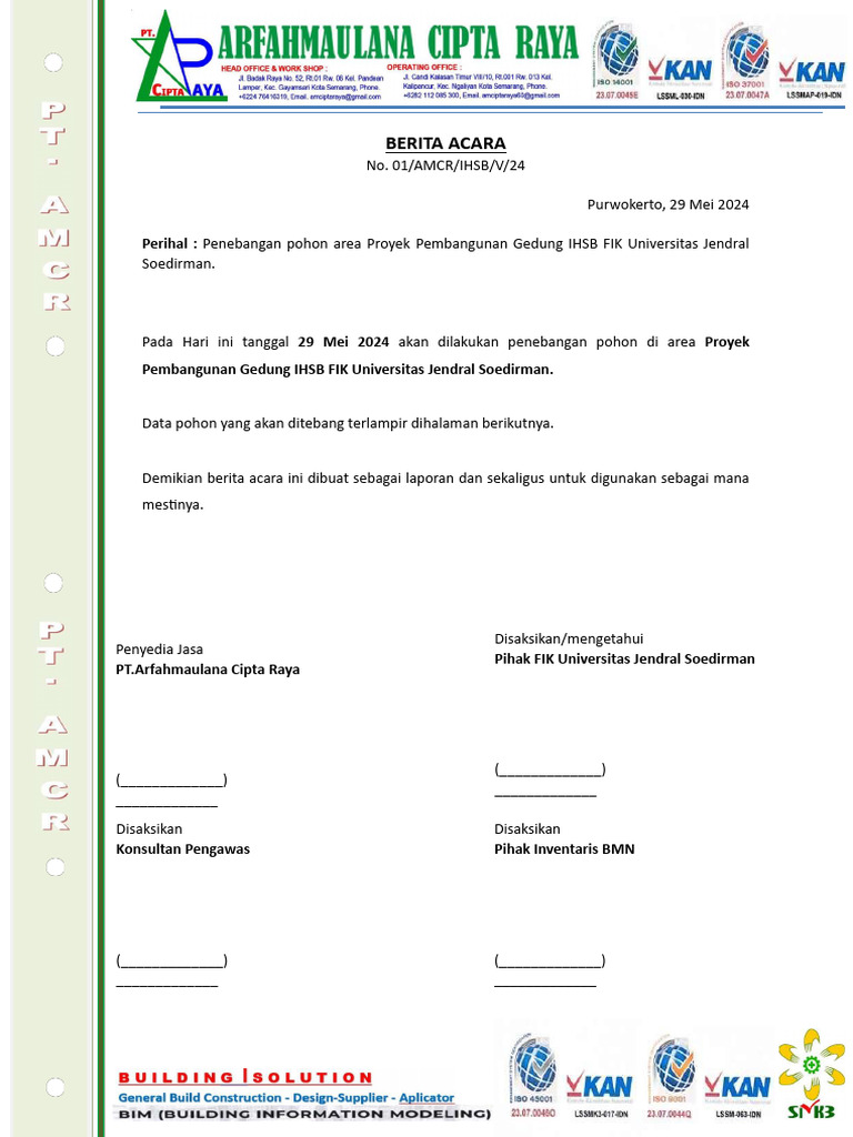 01-Berita Acara Penebangan Pohon Unsoed | PDF