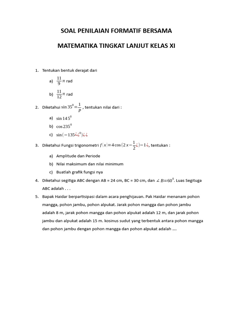 Soal Penilaian Formatif Bersama | PDF