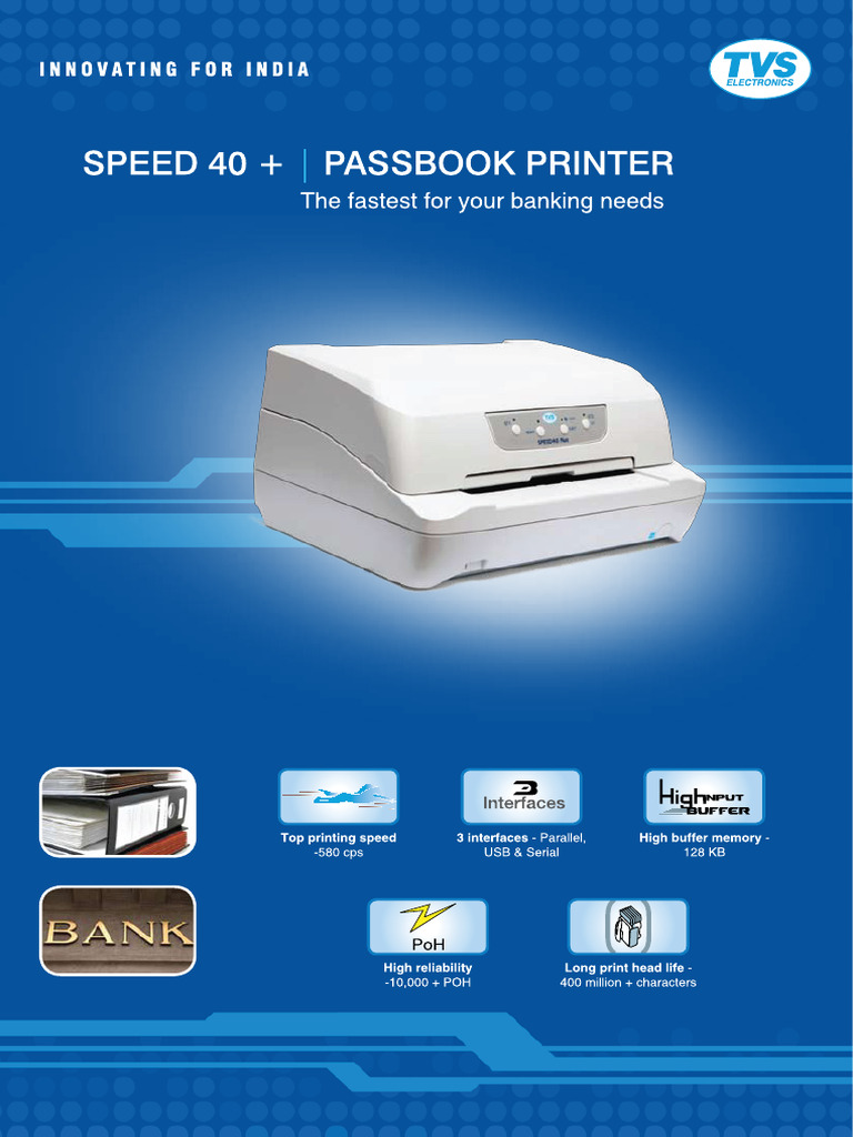 Speed 40 Plus Passbook Printer Datasheet | PDF