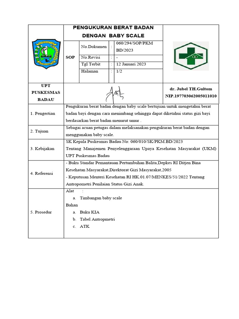 Sop Pengukuran Baby Scale | PDF