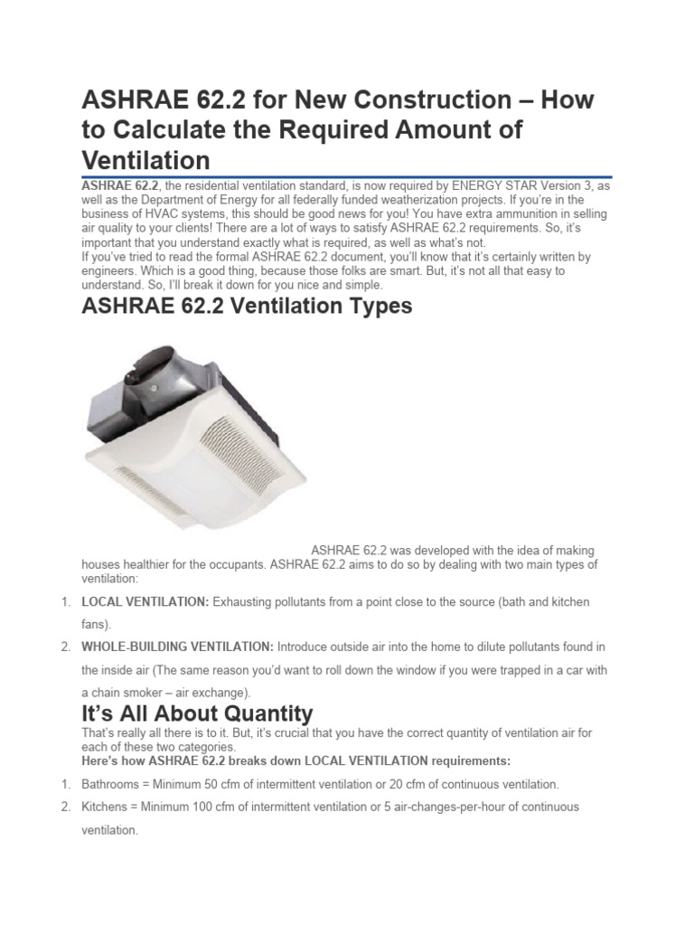 ASHRAE 62.2 ventilation | PDF | Ventilation (Architecture) | Temperature