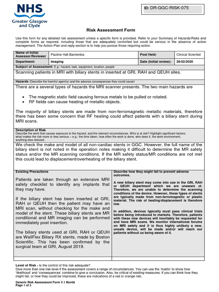 MRI Risk Assessment for Biliary Stents | PDF | Risk | Magnetic ...