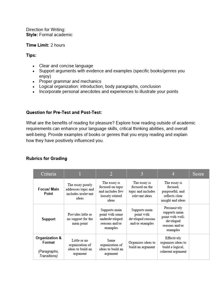 Direction For Writing | PDF | Essays | Argument