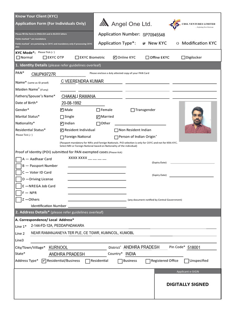 AngelOne KYC Onboarding Form.pdf | Download Free PDF | Stocks | Identity Document
