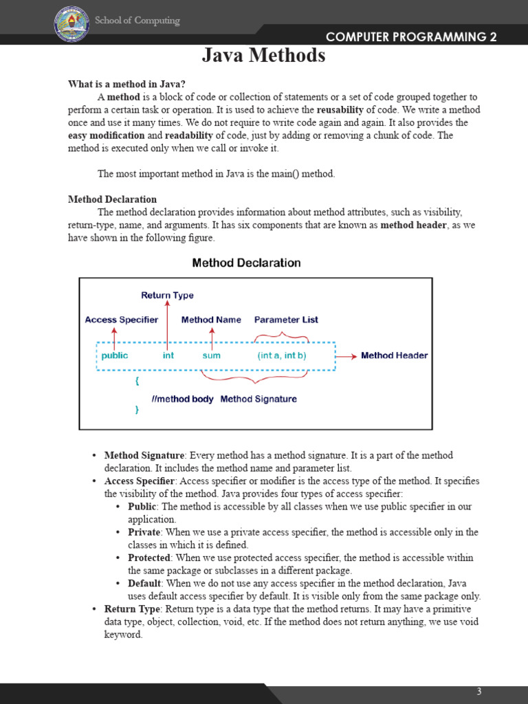 JAVA METHODS (mod-1) | Download Free PDF | Method (Computer Programming) | Parameter (Computer ...