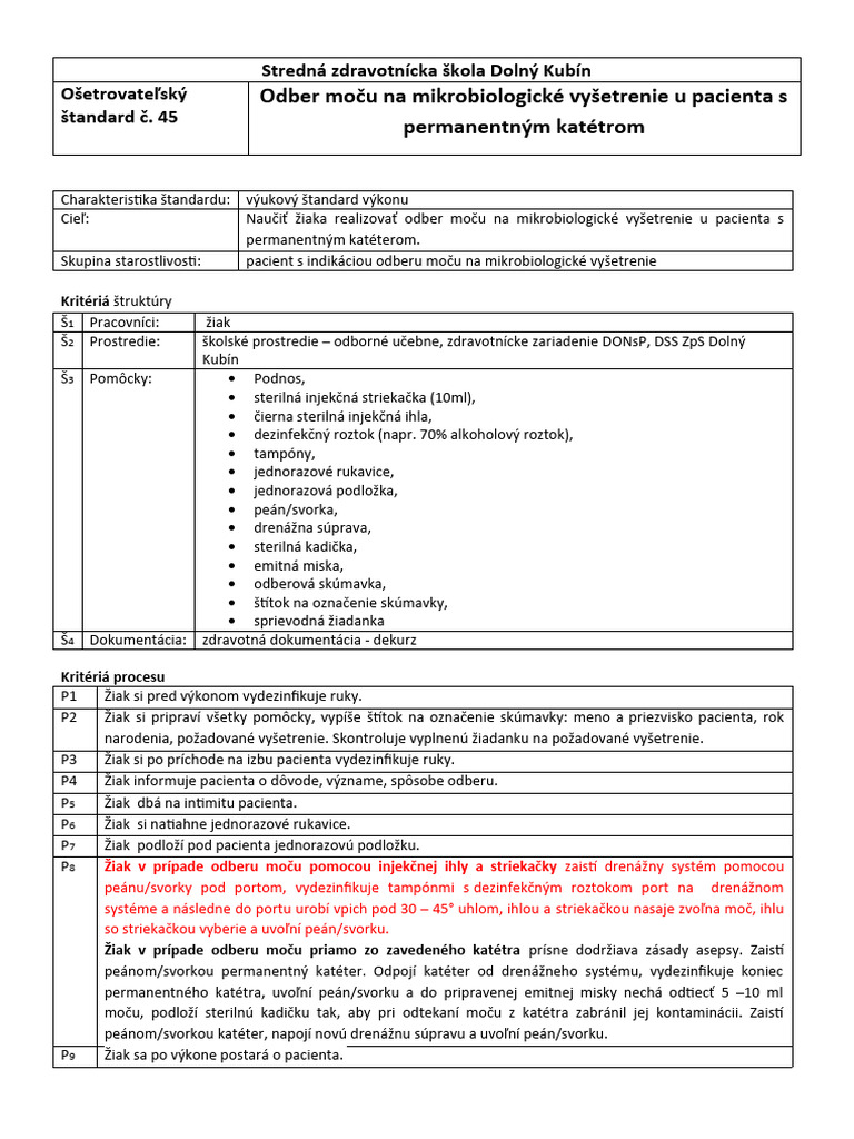 Štandard - Odber Moču Na Mikrobiologické Vyšetrenie U Pacienta S ...