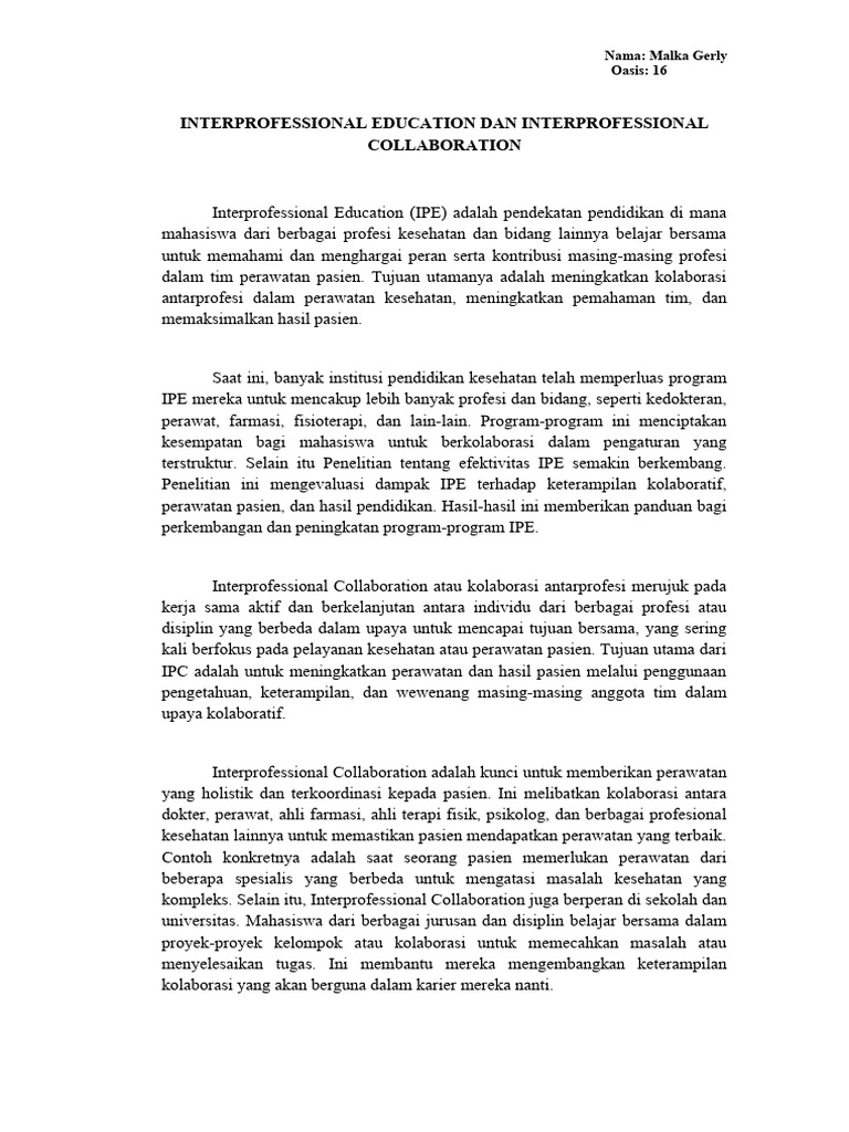 08 - Malka Gerly - Interprofessional Education Dan Interprofessional Collaboration | PDF