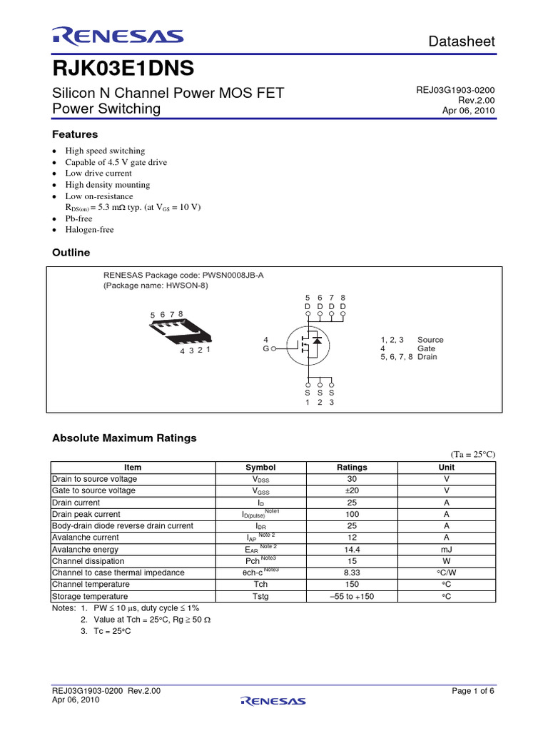 Rej03g1903 Rjk03e1dnsds | PDF | Field Effect Transistor | Medical Device