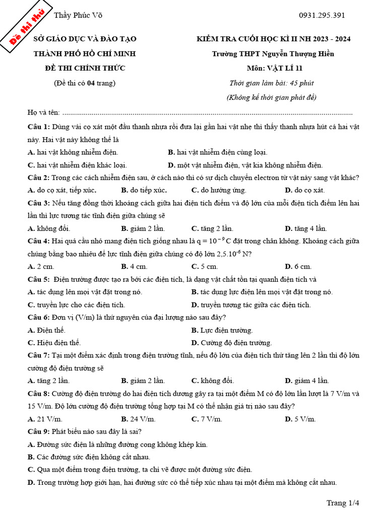 ĐỀ THI THỬ HK2 2 | PDF