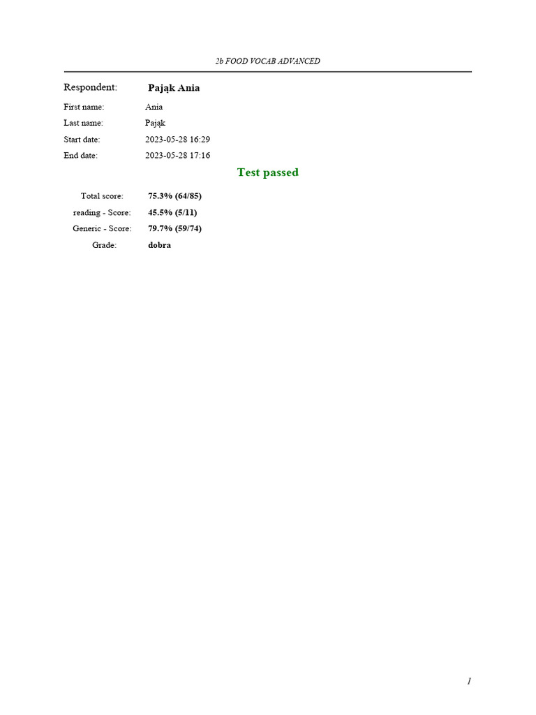 2b FOOD VOCAB ADVANCED Pająk Ania Test Answers | PDF | Soybean | Animal ...