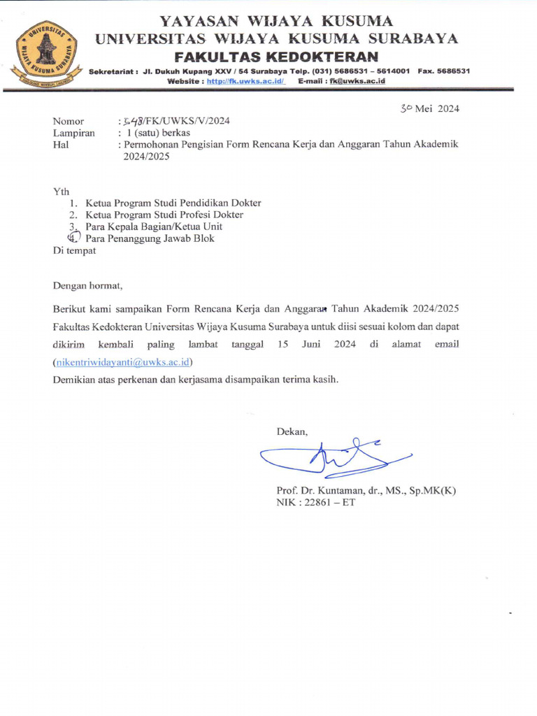 Surat Perm Pengisian RKAT TH 2024 | PDF