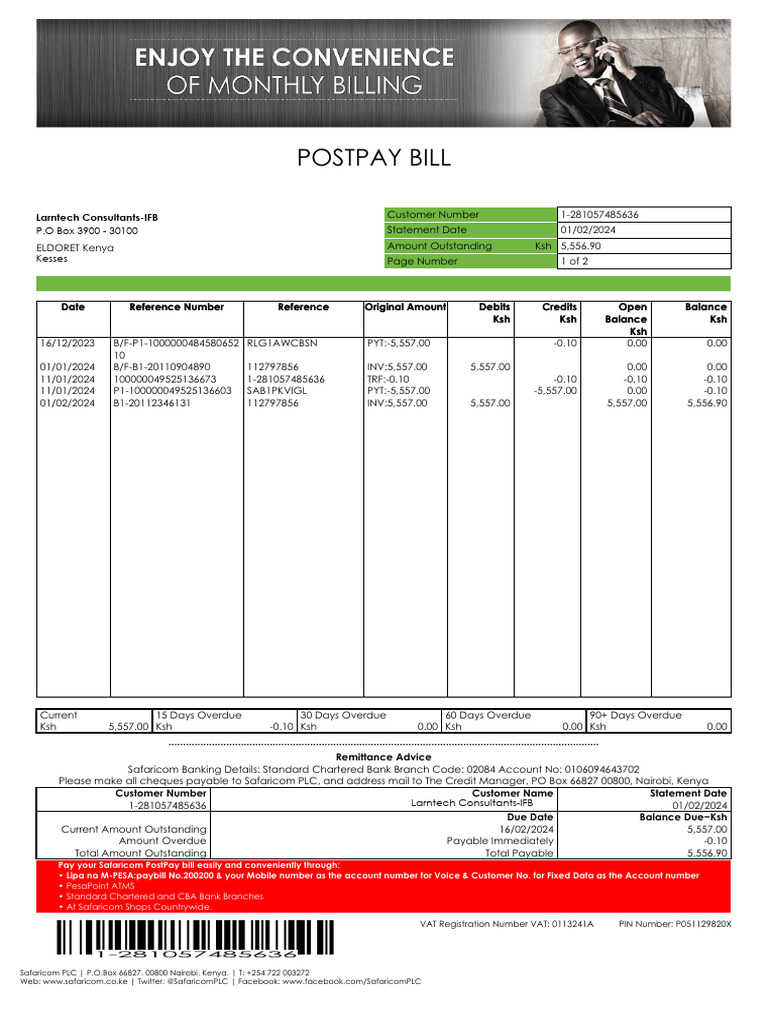 Safaricom Post Paid Bill | Download Free PDF | Banks | Value Added Tax
