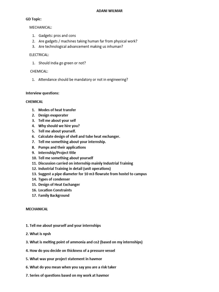 Adani Wilmar Questions | PDF | Pump | Heat