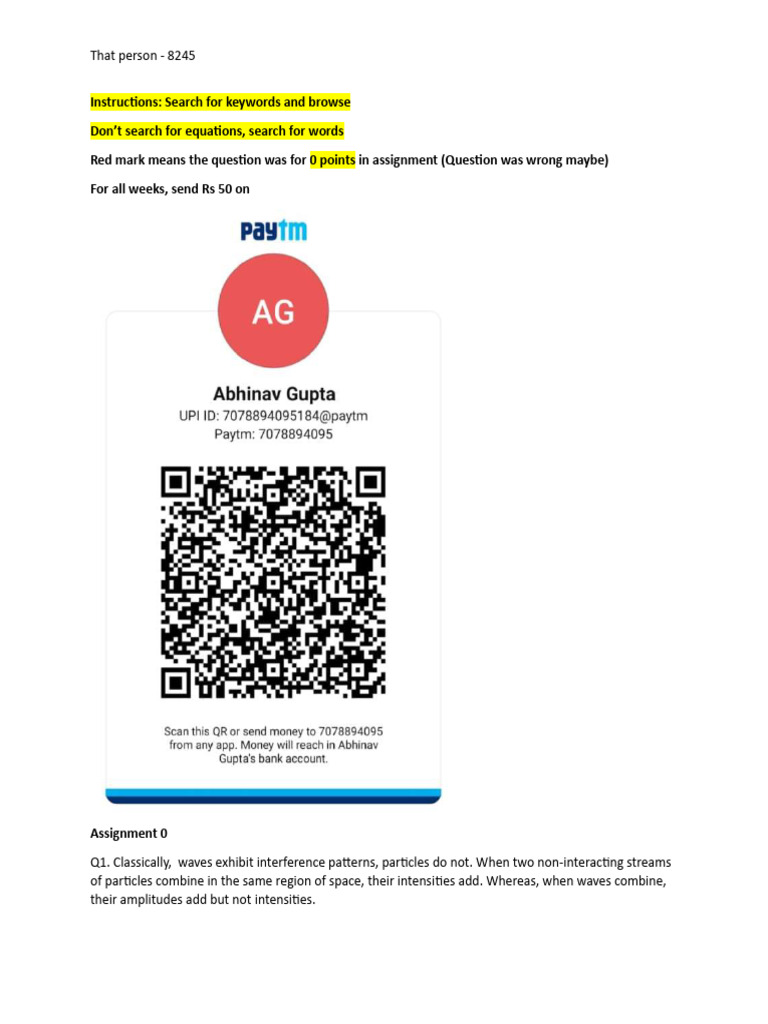 Quantum Mechanics Assignments in Text Format Week 1-6 | PDF ...