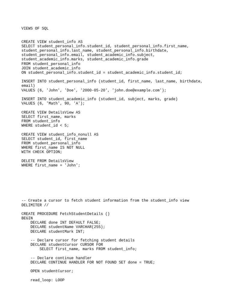 SQL Views and Procedures Guide | PDF