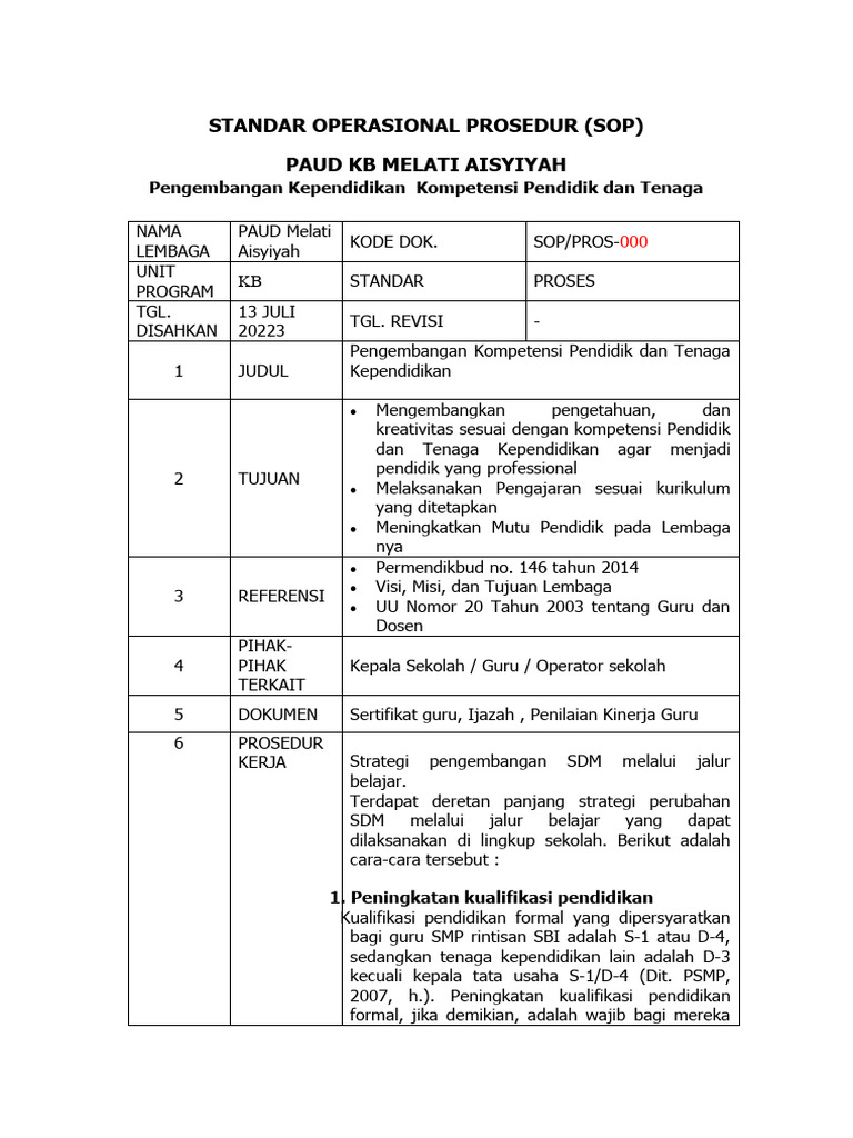 Sop PTK Paud | PDF | Bisnis | Pengembangan Diri
