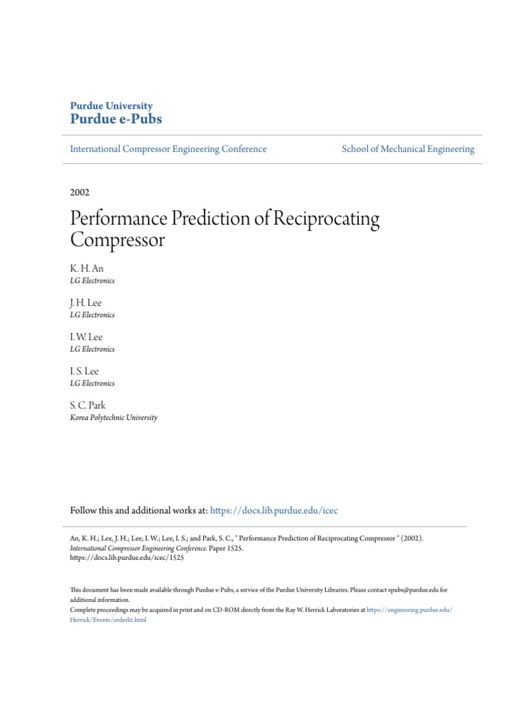 Performance Prediction of Reciprocating Compressor Using Pressure Monitoring | PDF | Gases ...