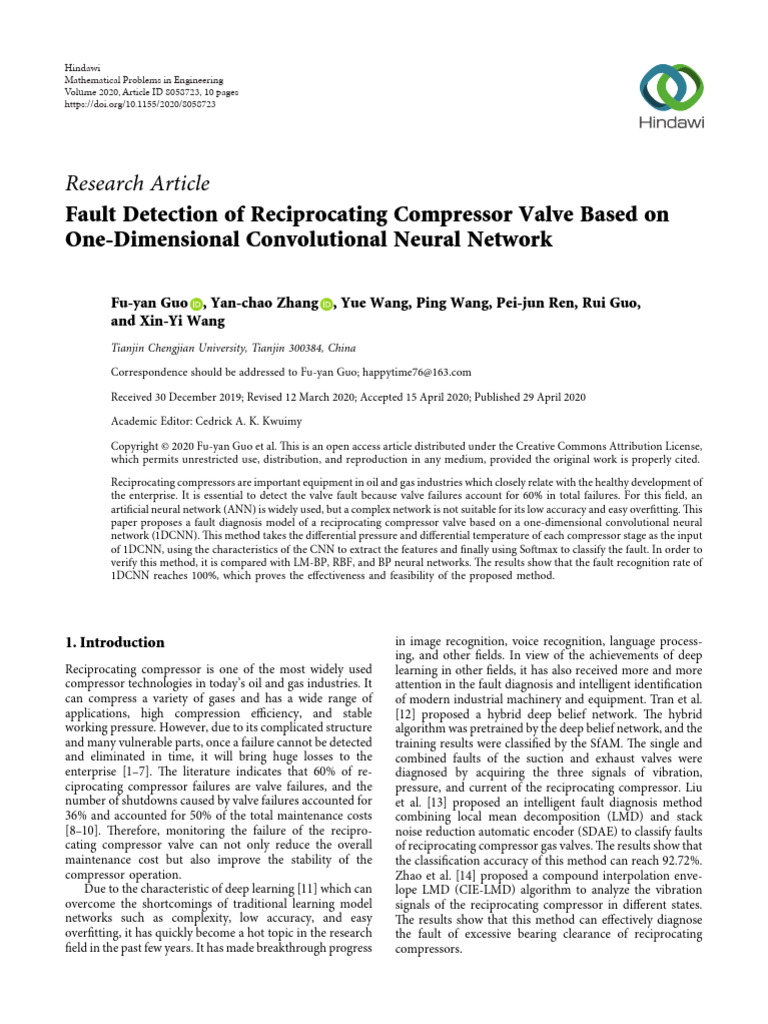 Fault Detection Of Reciprocating Compressor Valve Based On One Dimensional Convolutional Neural
