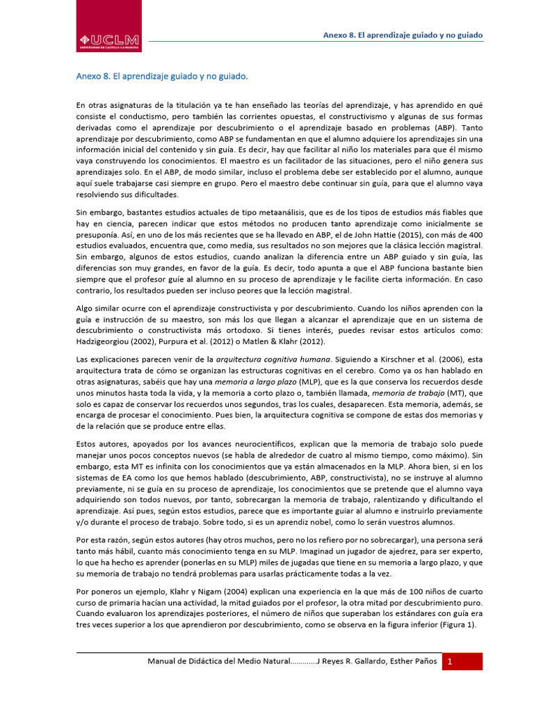 Anexo 8 El Aprendizaje Guiado y No Guiado | PDF | Aprendizaje | Memoria