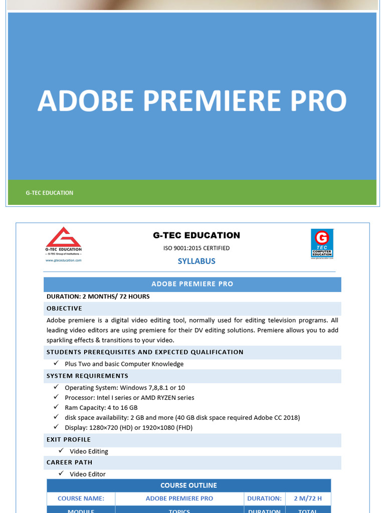 Adobe Premiere Pro Course Syllabus | PDF | Editing | Video