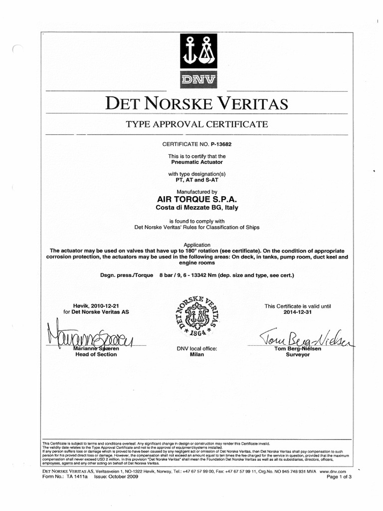 Actuator - DNV-2010 - Type Approval | PDF