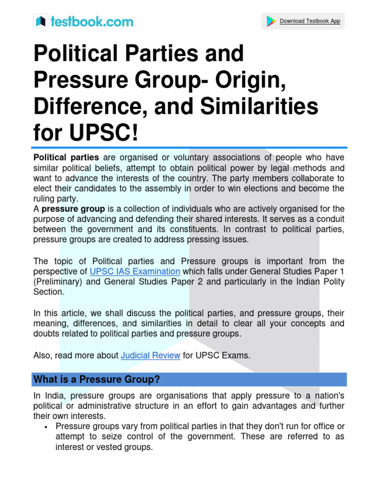 Political Parties and Pressure Groups 08f0debf | PDF | Advocacy Group ...