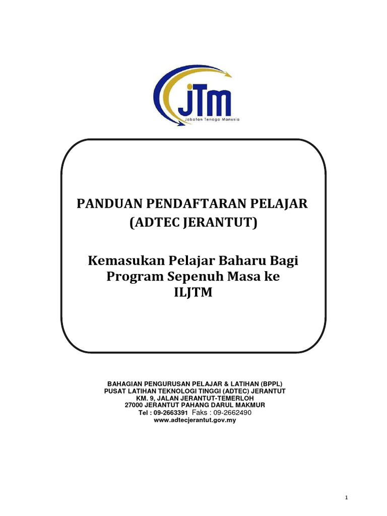 1.panduan Pendaftaran Pelajar Baharu Sesi 12024 ADTEC Jerantut | PDF