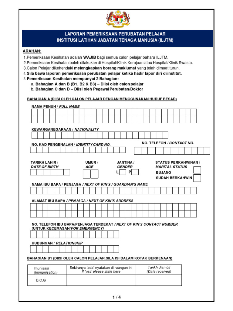 6.borang Pemeriksaan Perubatan ILJTM-1 | PDF
