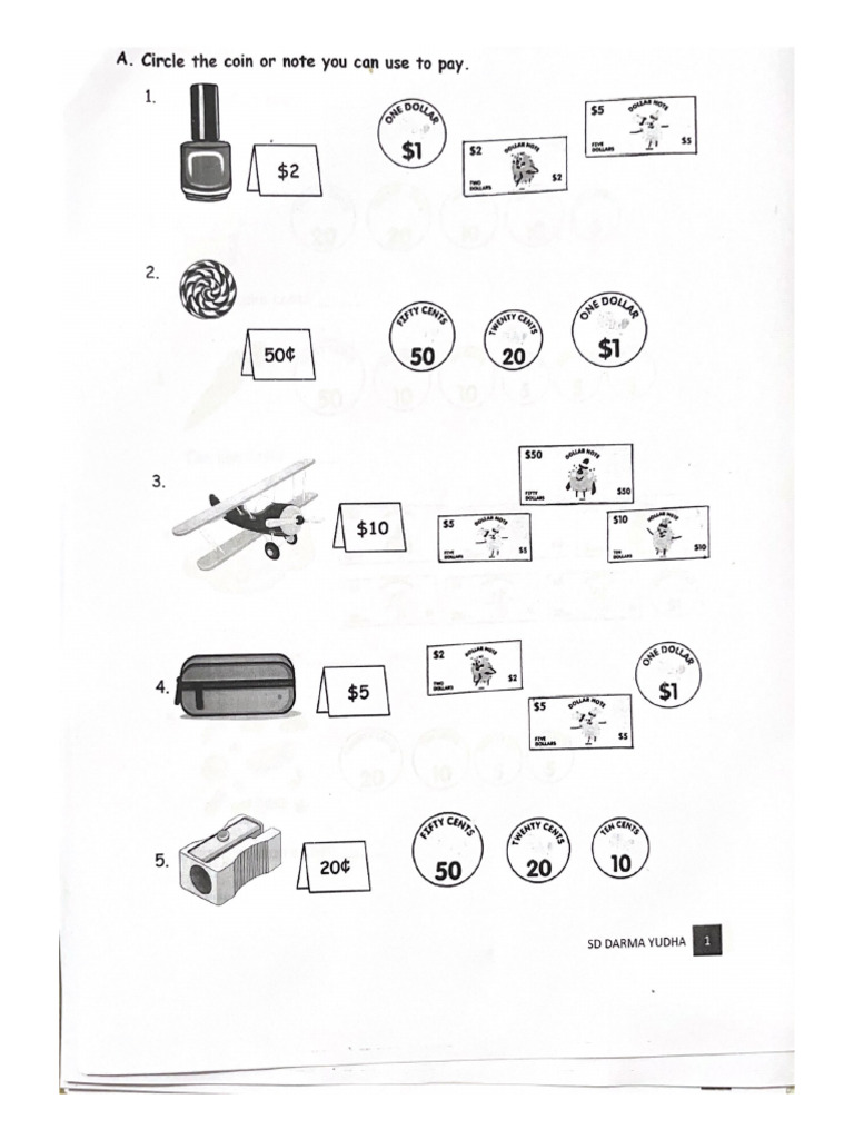 Primary 1 Math Unit 16 Money | PDF