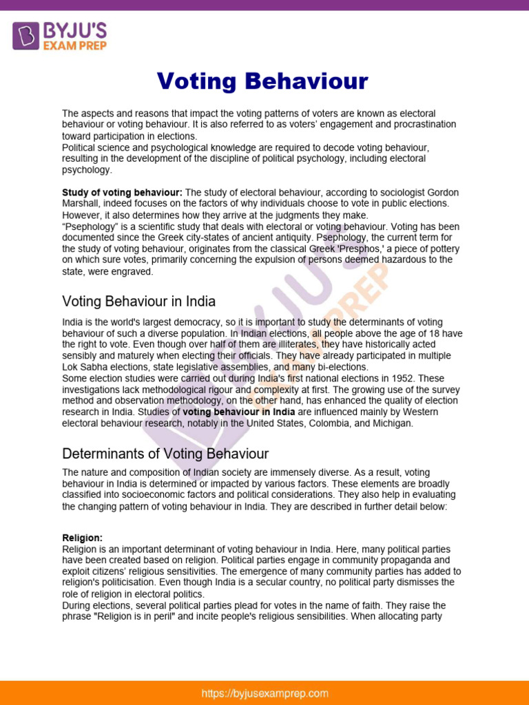 Voting Behaviour Upsc Notes 44 | PDF | Elections | Voting