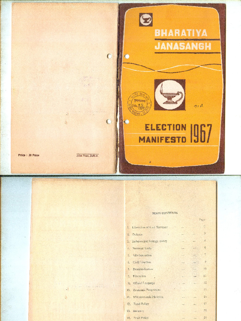 Bharatiya Jana Sangh Election Manifesto 1967 | PDF