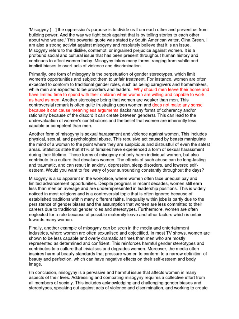 Speech Example | PDF | Woman | Misogyny