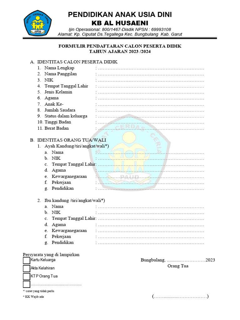 Formulir Pendaftaran Paud TK KB | PDF | Olahraga & Rekreasi | Game ... Formulir Pendaftaran Paud TK KB | PDF | Olahraga & Rekreasi | Game ...