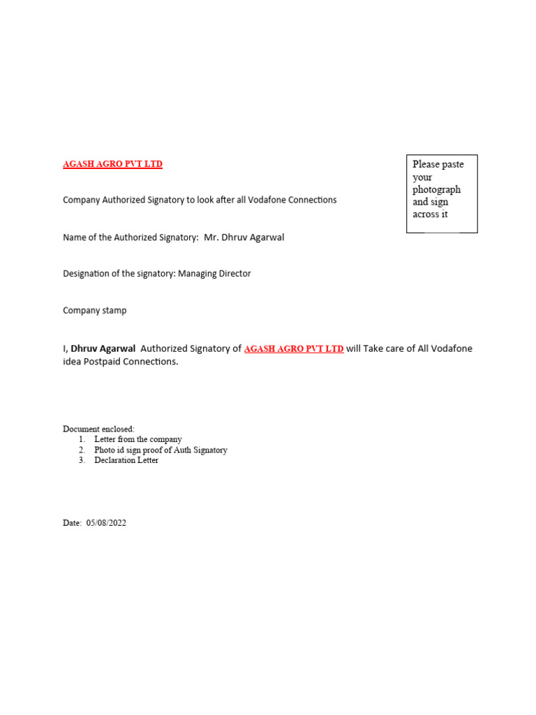 Authorized Signatory AGASH AGRO PVT LTD | PDF