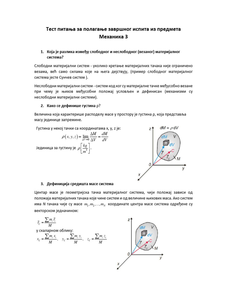 Mehanika 3-Pitanja_zavrsni_test | PDF