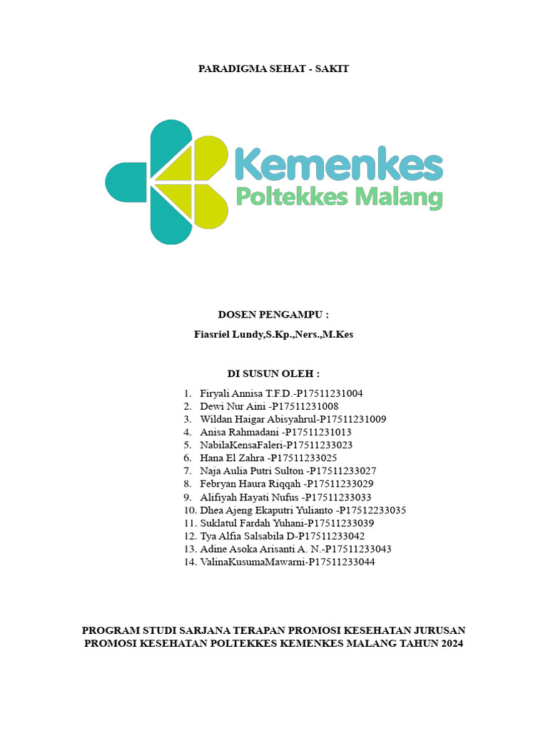Paradigma Sehat Sakit - Pengantar Kesmas - Kelompok 3 | PDF