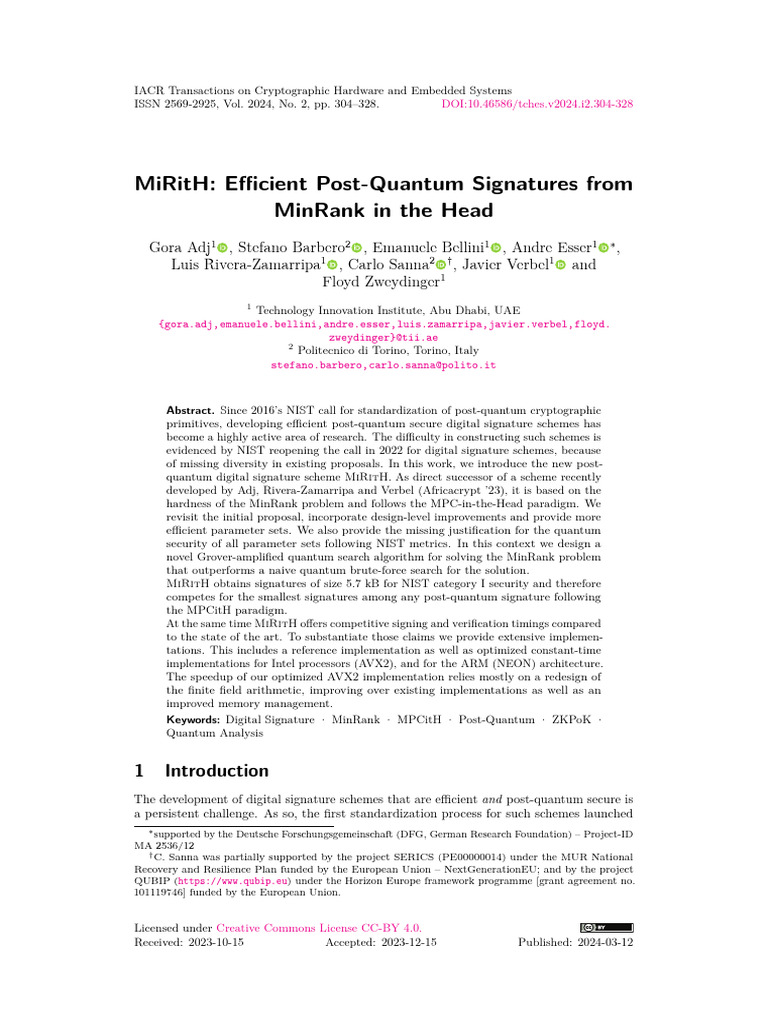 MiRitH: Efficient Post-Quantum Signatures | PDF | Matrix (Mathematics) | Summation