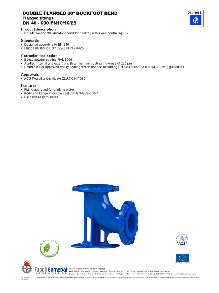 DN 40 - 600 PN10/16/25: Double Flanged 90º Duckfoot Bend Flanged ...