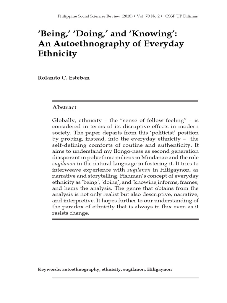 Being,' Doing,' and Knowing': An Autoethnography of Everyday Ethnicity | PDF | Ethnography ...