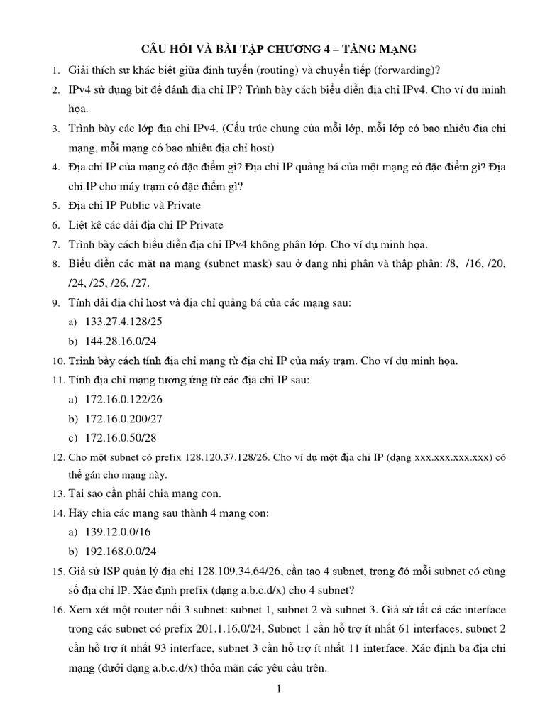 MMT-BT Chương 4 - SV | PDF