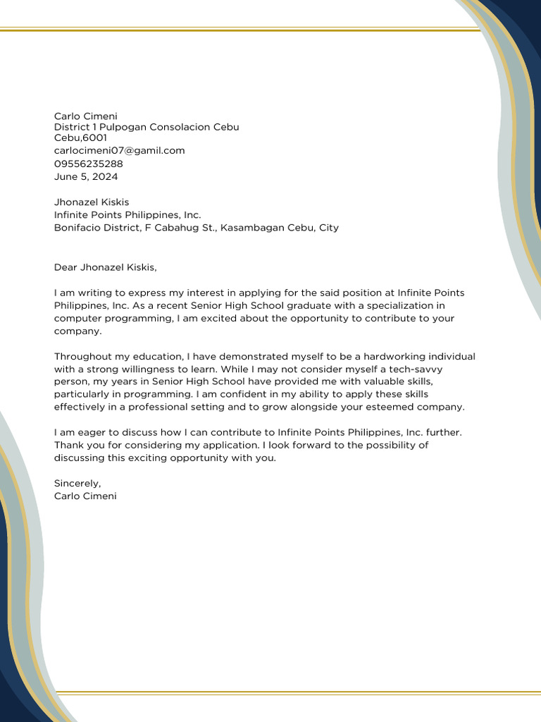 Emerald Green and Gold Elegant Applicant Cover Letter - 20240604 ...