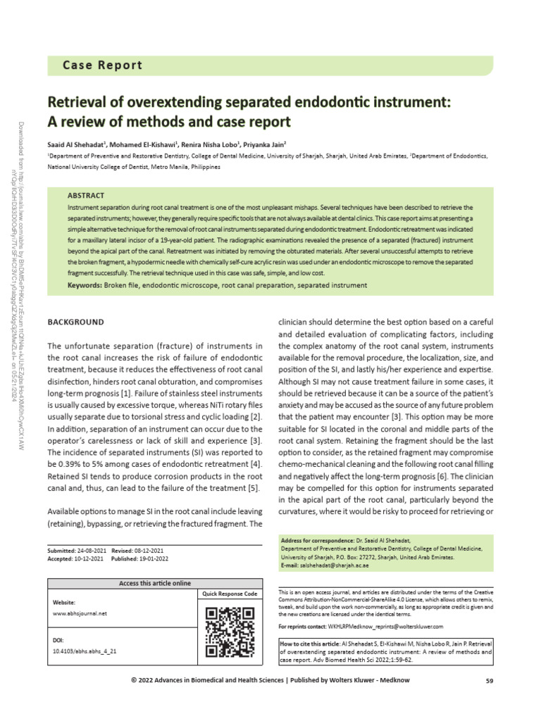 Retrieval of Overextending Separated Endodontic.10 | PDF | Dentistry ...