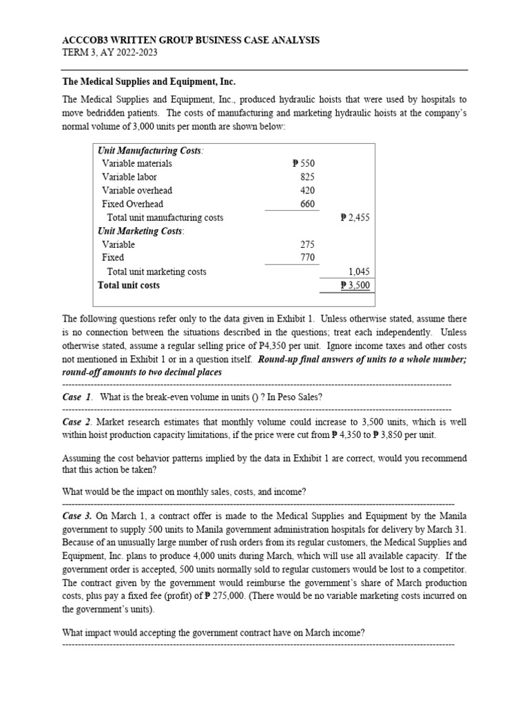 Business Case Analysis for Medical Hoists | PDF | Prices | Cost