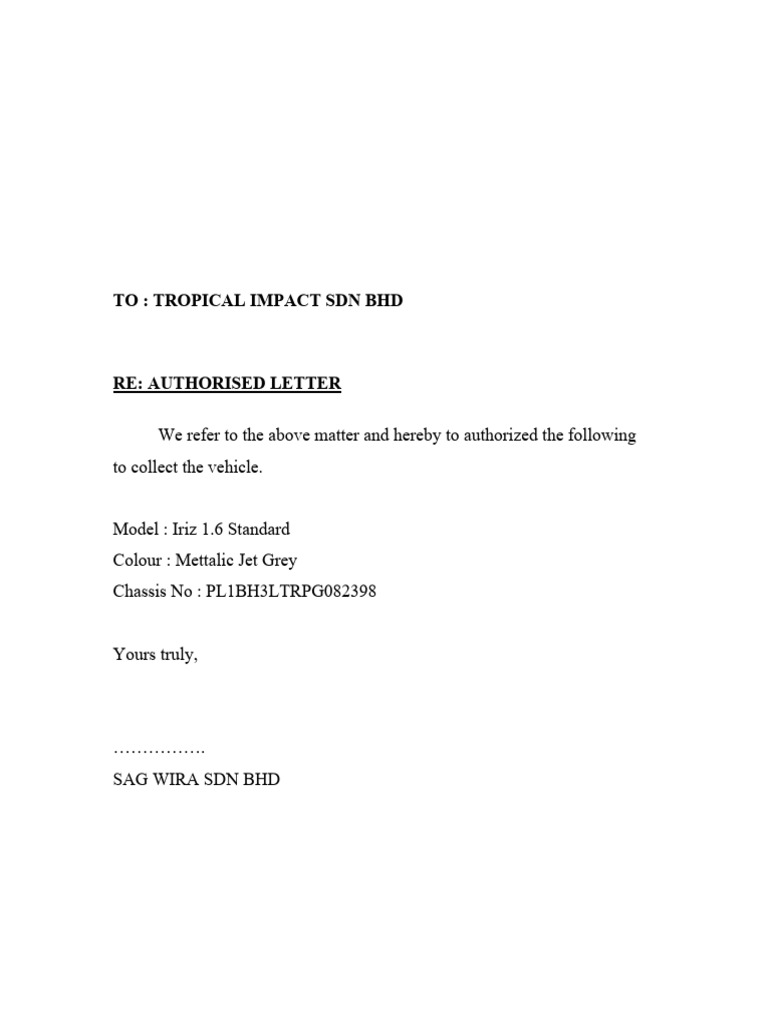 Vehicle Collection Authorization Letter | PDF